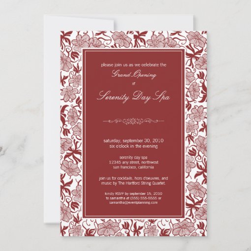 Fancy Floral Grand Opening Invitation (maroon) | Zazzle