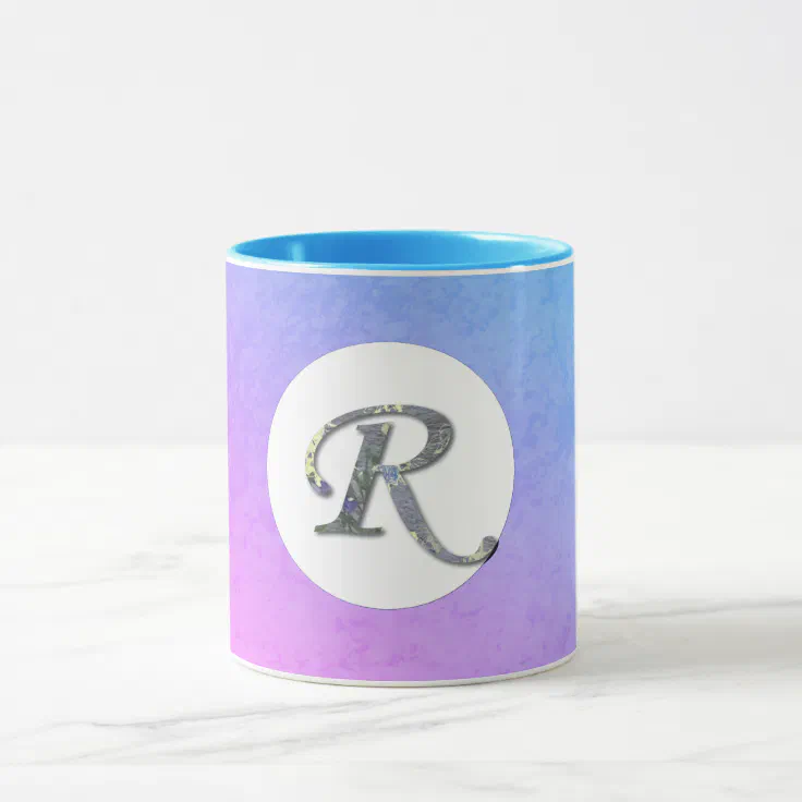 Fancy Floral Letter R Blue and Purple Mug | Zazzle
