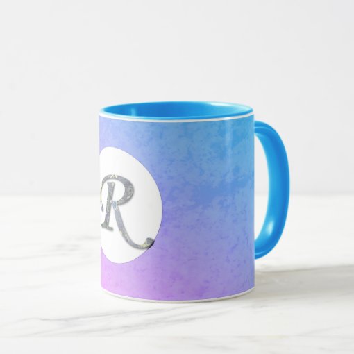 Fancy Floral Letter R Blue and Purple Mug | Zazzle