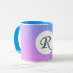 Fancy Floral Letter R Blue and Purple Mug | Zazzle