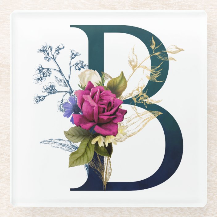 Fancy Floral Monogram Letter B Glass Coaster | Zazzle.com