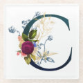 Fancy Floral Monogram Letter C Glass Coaster | Zazzle