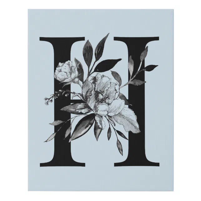 Fancy Floral Monogram Letter H Faux Canvas Print | Zazzle