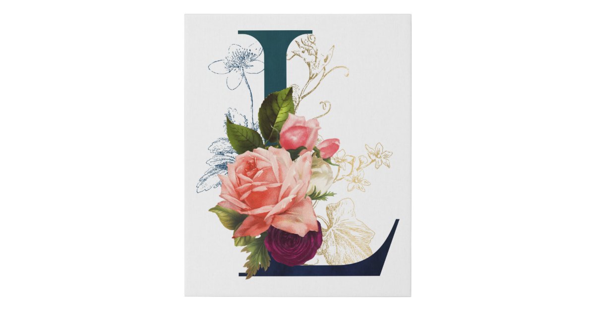 Fancy Floral Monogram Letter L Faux Canvas Print Zazzle