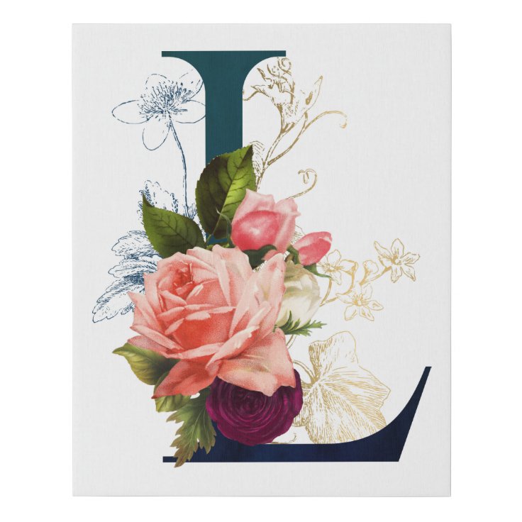 Fancy Floral Monogram Letter L Faux Canvas Print | Zazzle