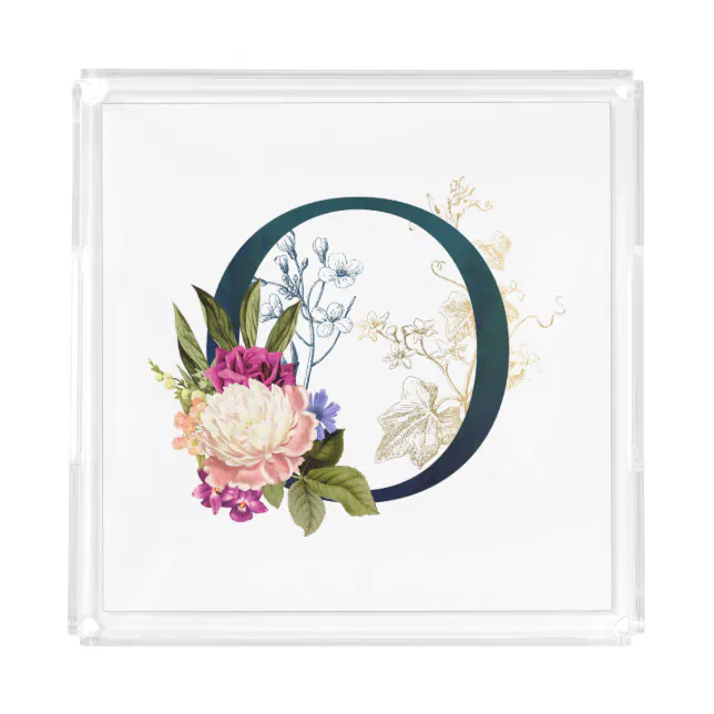 Fancy Floral Monogram Letter O Acrylic Tray | Zazzle