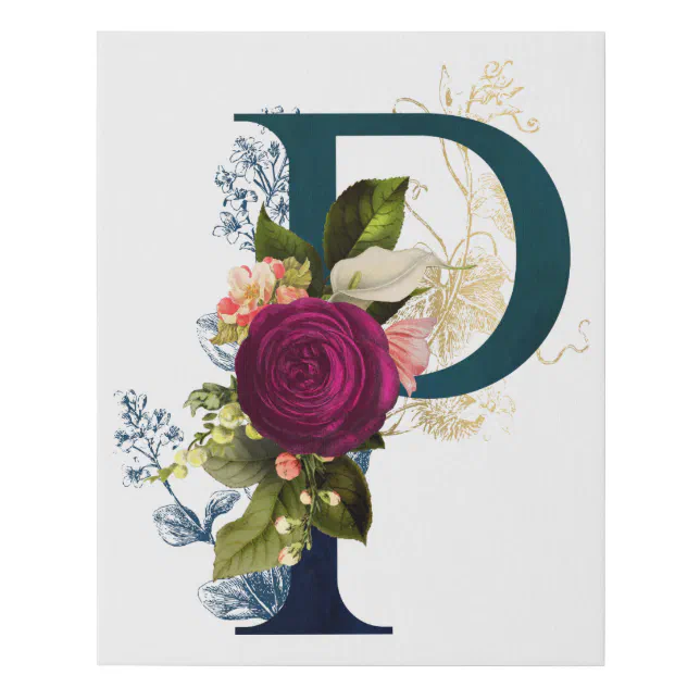 Fancy Floral Monogram Letter P Faux Canvas Print | Zazzle