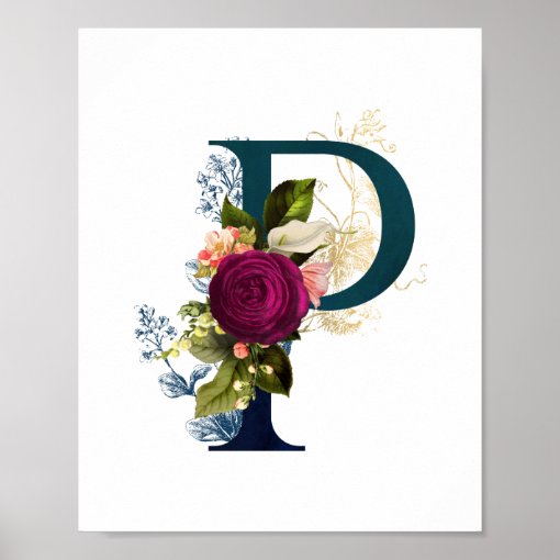 Fancy Floral Monogram Letter P Poster | Zazzle