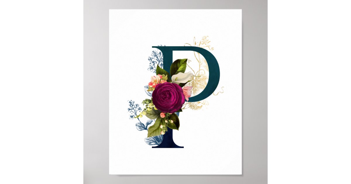 Fancy Floral Monogram Letter P Poster | Zazzle