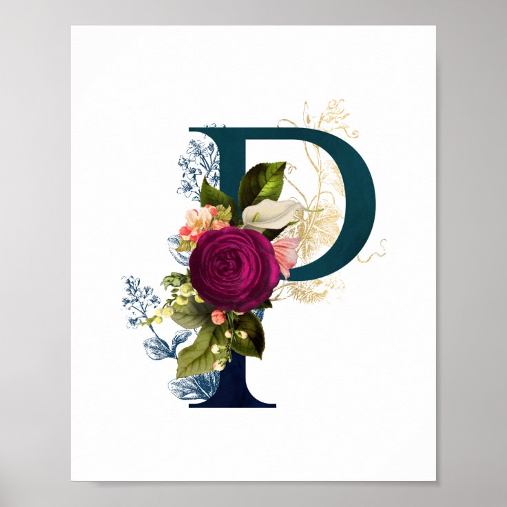 Fancy Floral Monogram Letter P Poster | Zazzle