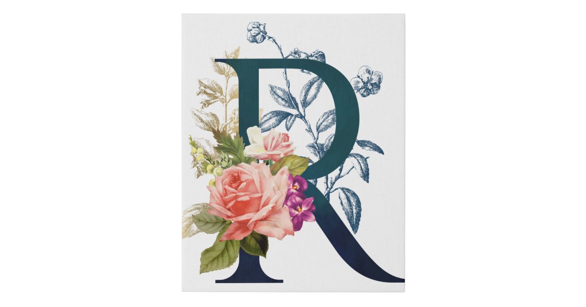 Fancy Floral Monogram Letter R Faux Canvas Print | Zazzle