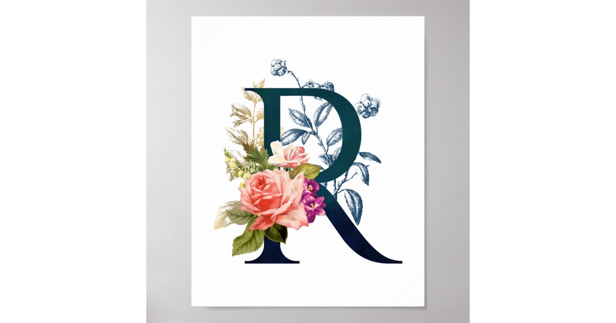 Fancy Floral Monogram Letter R Poster | Zazzle