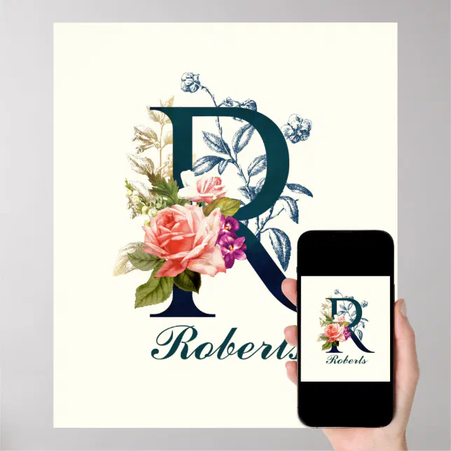 Fancy Floral Monogram Letter R Poster | Zazzle
