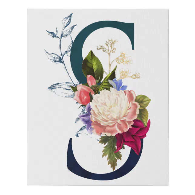 Fancy Floral Monogram Letter S Faux Canvas Print | Zazzle