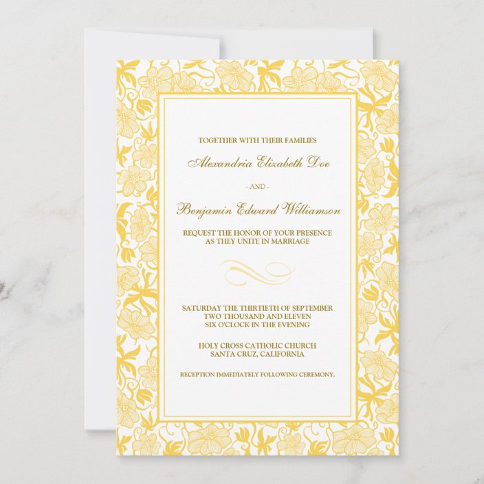 Fancy Floral Yellow Wedding Invitation | Zazzle.com