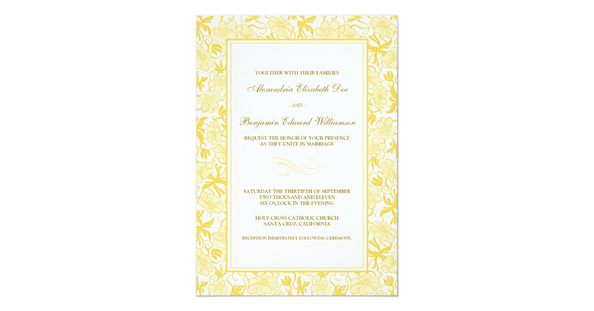 Fancy Floral Yellow Wedding Invitation | Zazzle.com