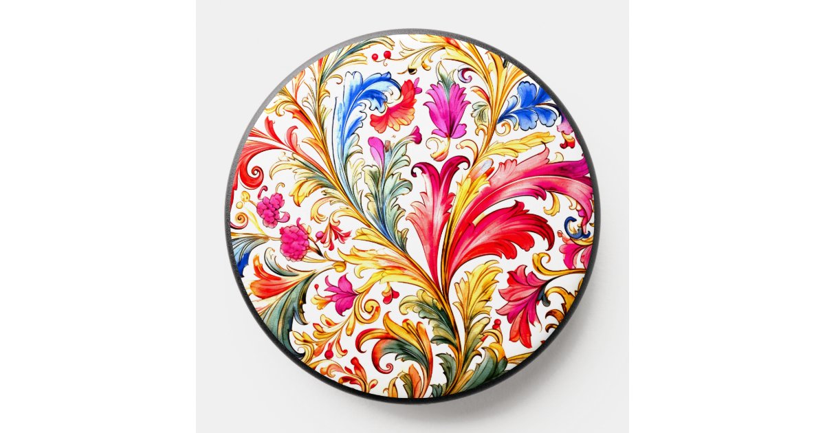 Fancy Florentine Design Watercolor Leaves PopSocket | Zazzle