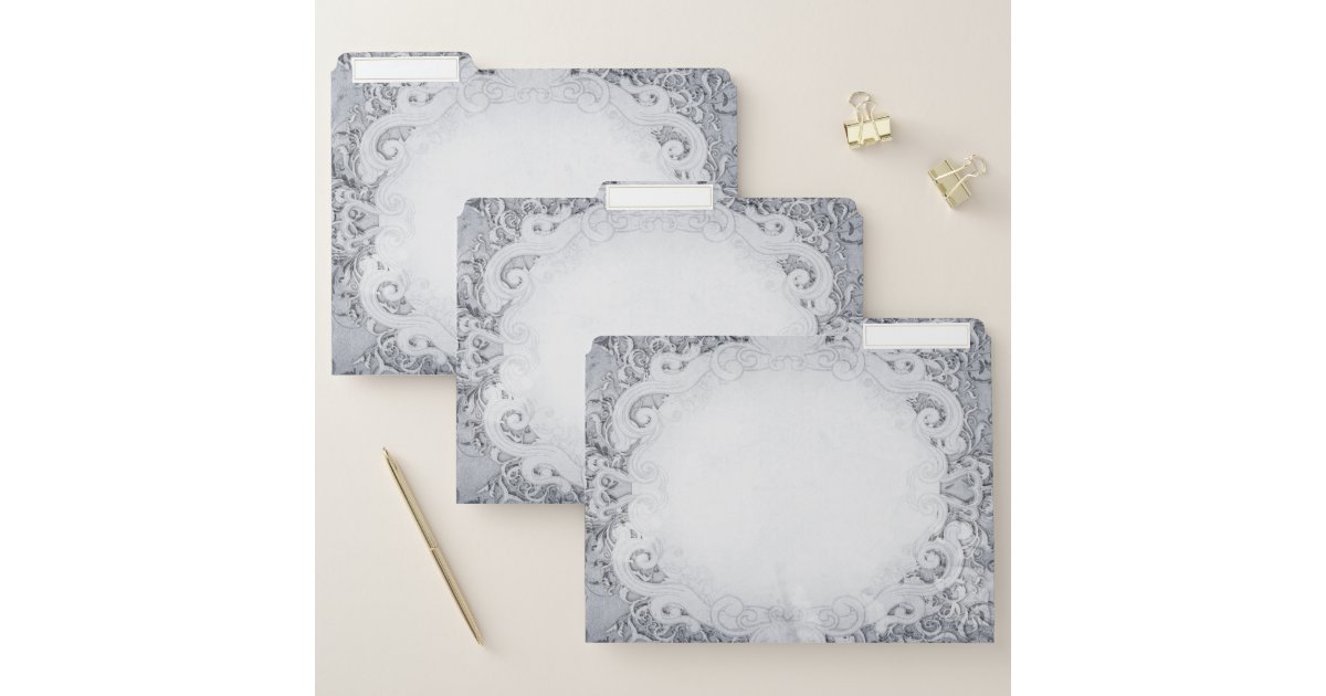 Fancy Flourishes Whimsical Grey File Folders | Zazzle