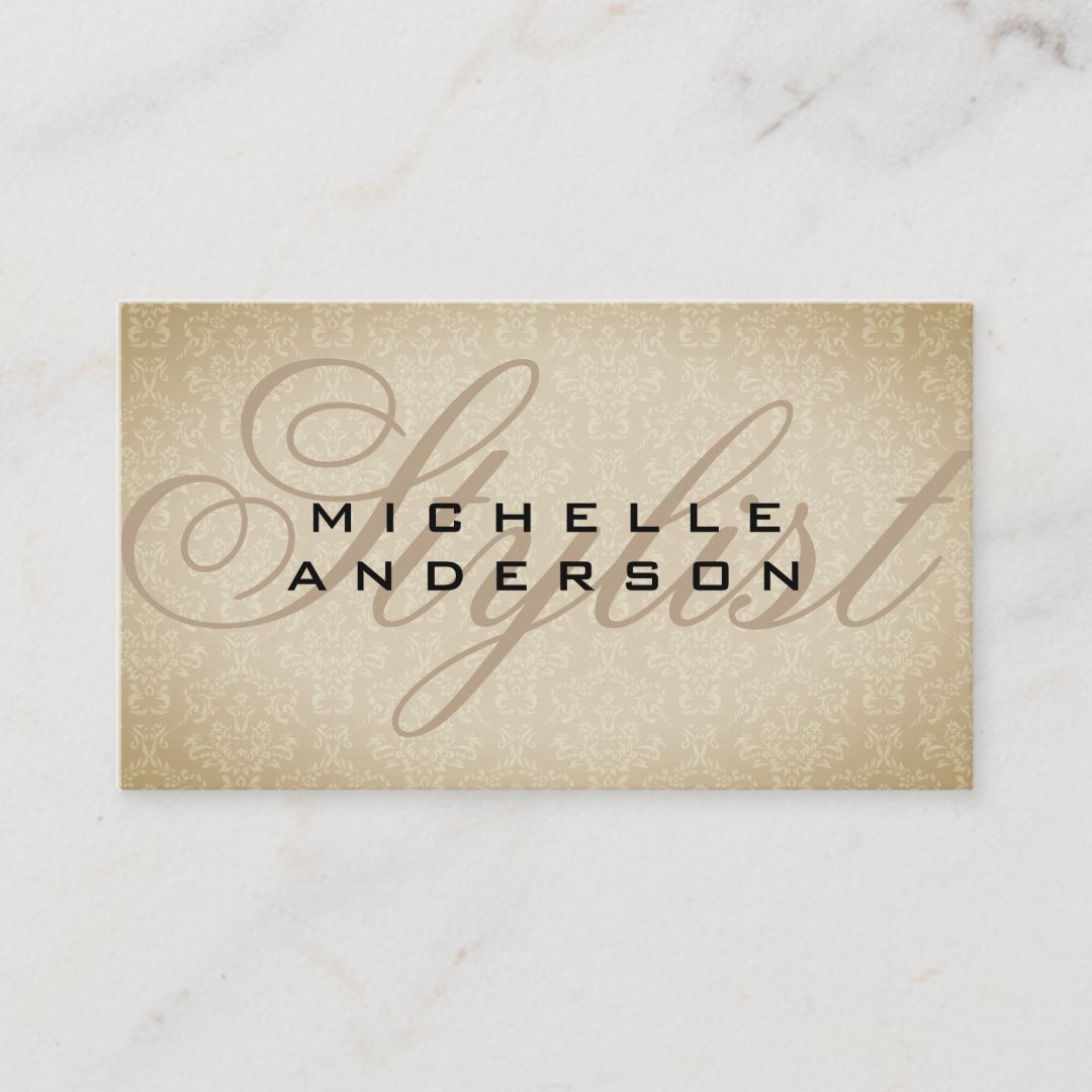 Fancy Font Damask Pattern Business Card | Zazzle