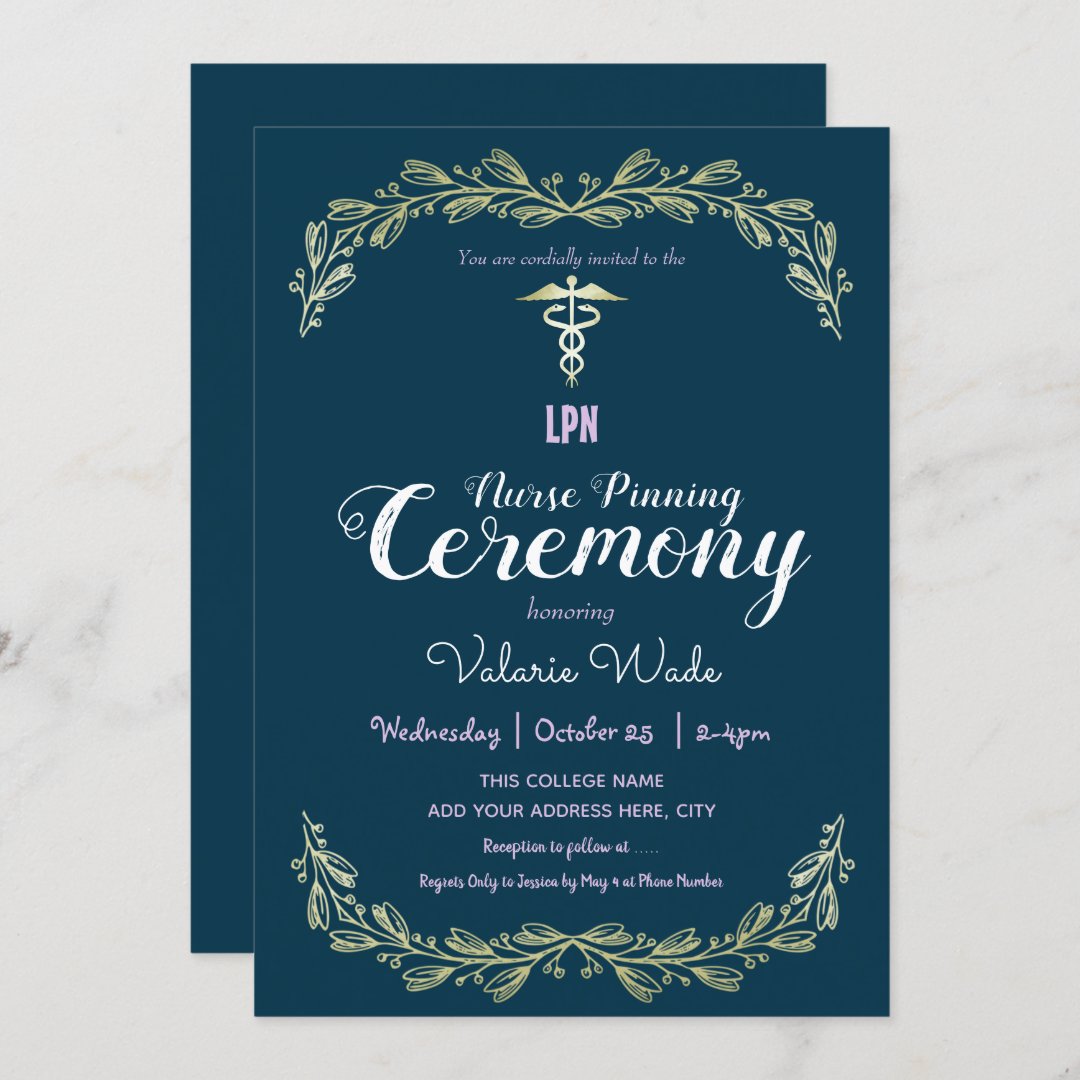 Fancy Frame Graduation LPN Nurse Pinning Ceremony Invitation | Zazzle