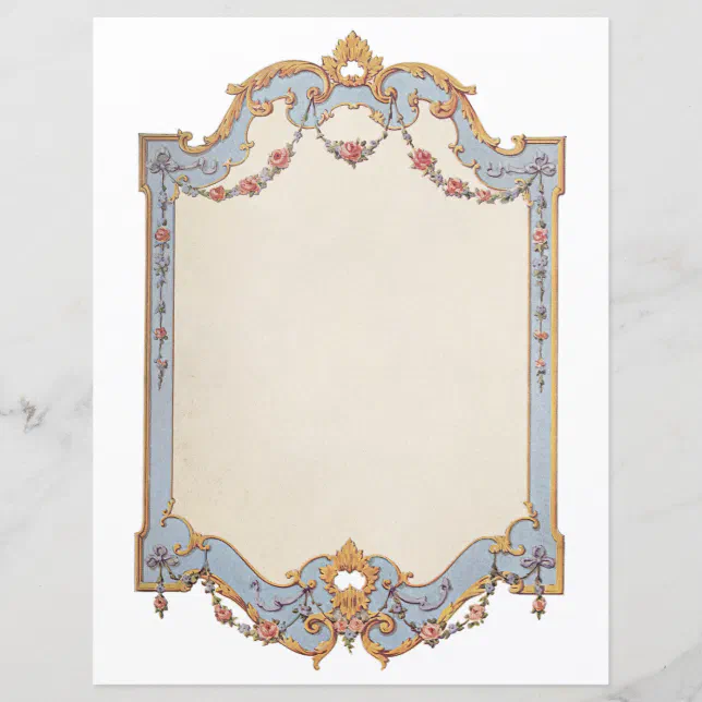 Fancy French Vintage Frame Blue Gold Scroll Rose | Zazzle