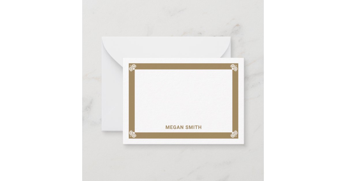 Fancy Gold Border Personalized Flat Note Cards | Zazzle