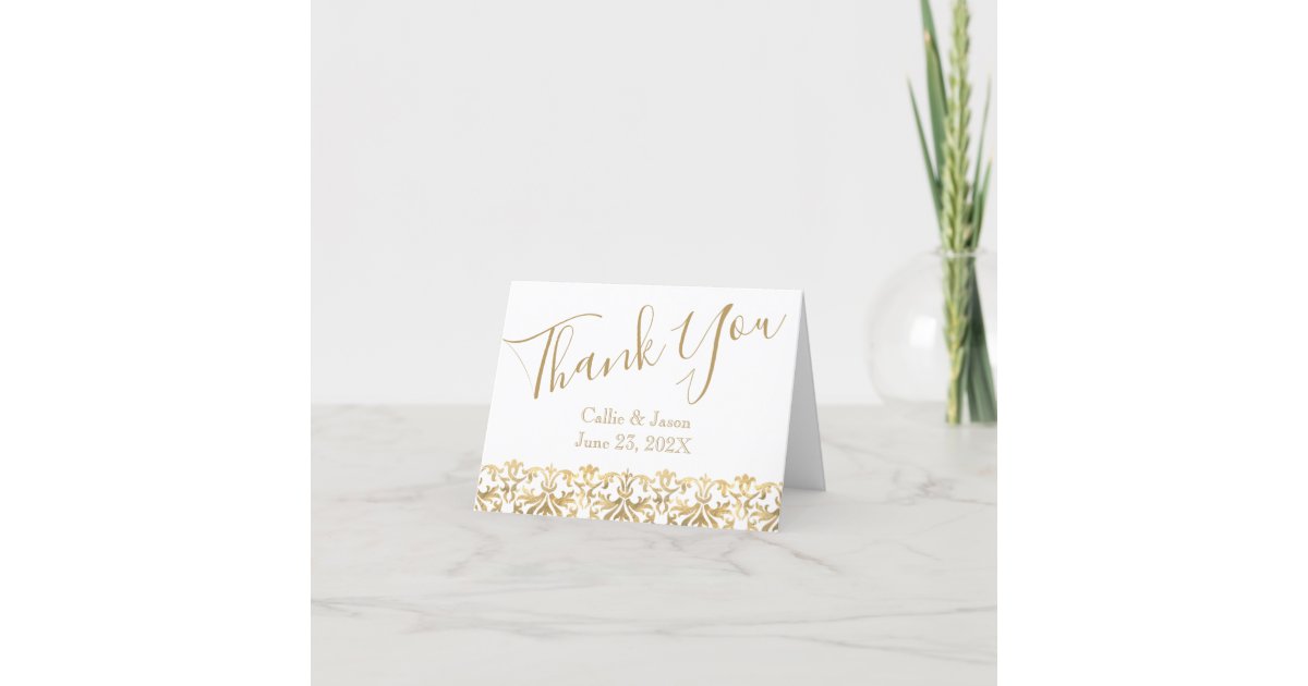 Fancy Gold Lettering Thank You Card | Zazzle