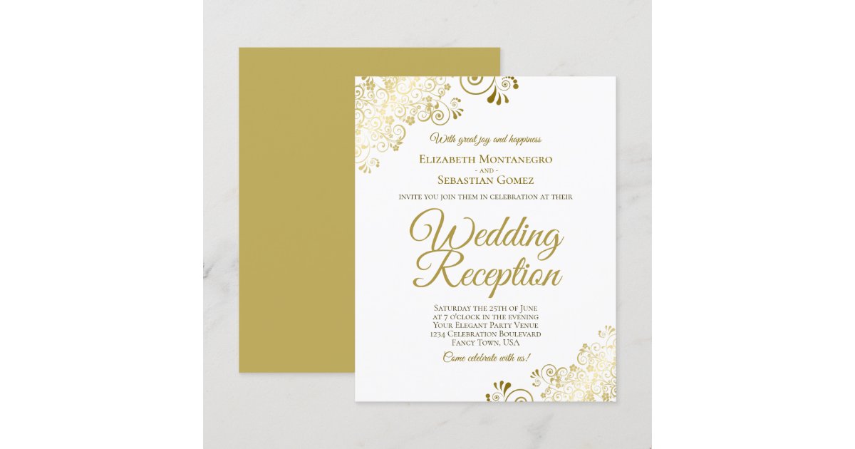 Fancy Gold & White Wedding Reception BUDGET Invite | Zazzle