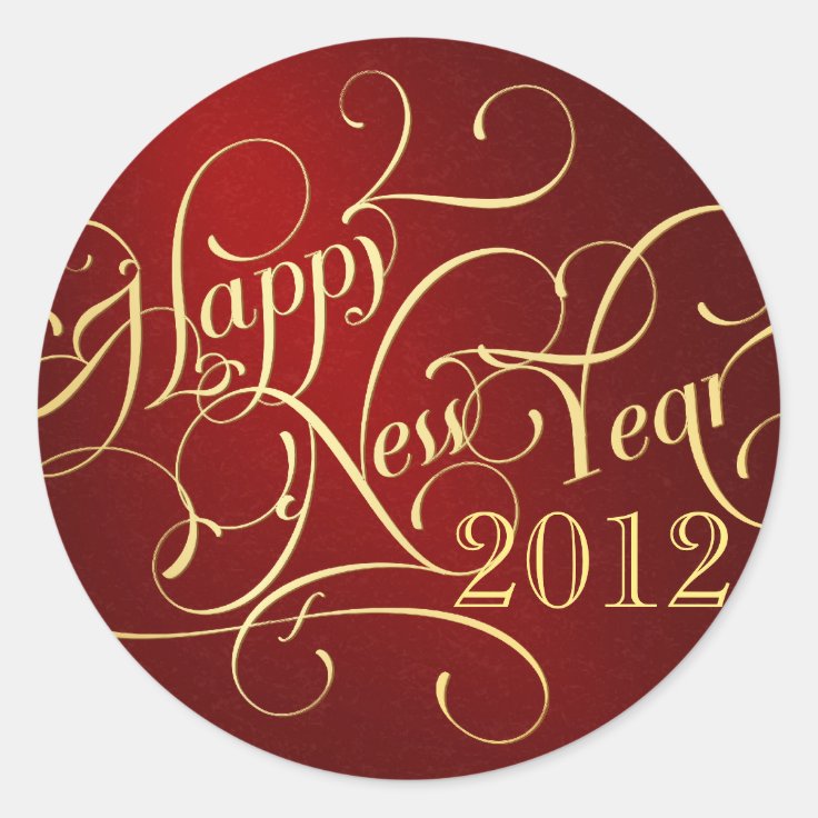 Fancy Happy New Year Stickers - Red & Gold | Zazzle