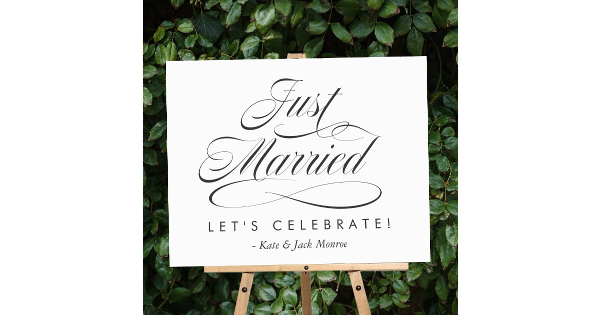 Fancy Just Married Let's Celebrate Reception Sign | Zazzle