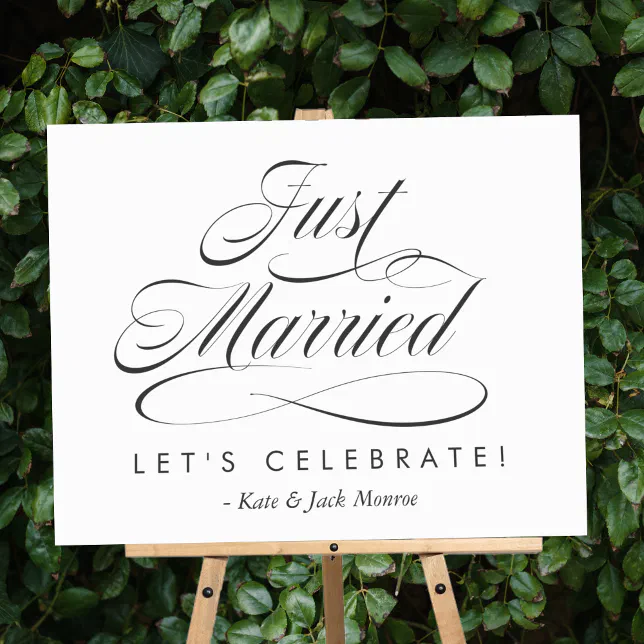 Fancy Just Married Let's Celebrate Reception Sign | Zazzle