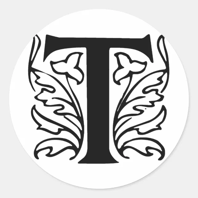Fancy Letter T Classic Round Sticker | Zazzle