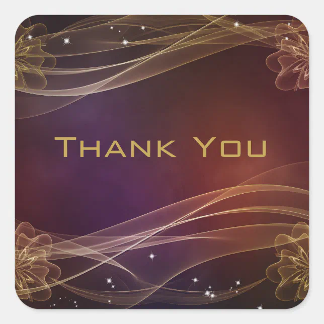 Fancy Maroon design with Gold Accents Thank You Square Sticker | Zazzle