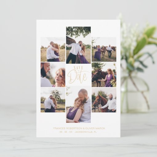 Fancy Modern Chic Collage 6 Photos Couple Save The Date | Zazzle
