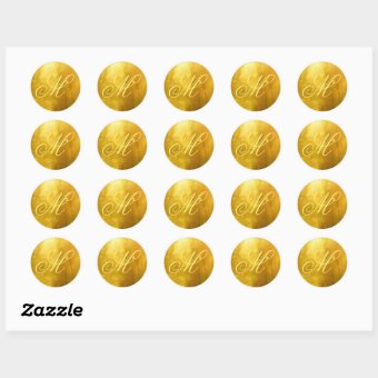 Fancy Monogram Shiny Faux Yellow Gold Foil Classic Round Sticker | Zazzle