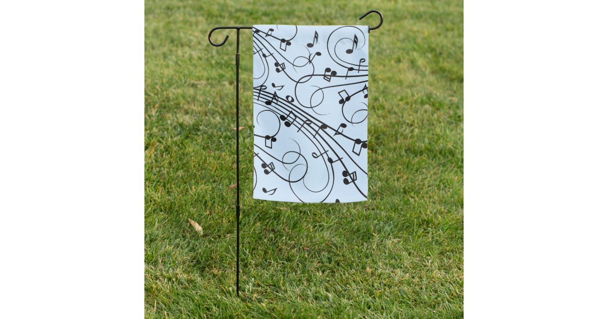 Fancy Music Notes Blue Garden Flag | Zazzle