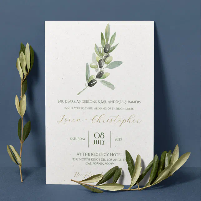 Fancy olive branch and modern calligraphy invitation | Zazzle