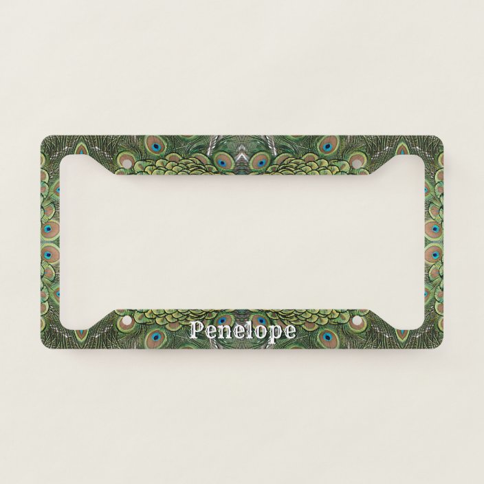 Fancy Peacock Feather Abstract with Your Name License Plate Frame ...
