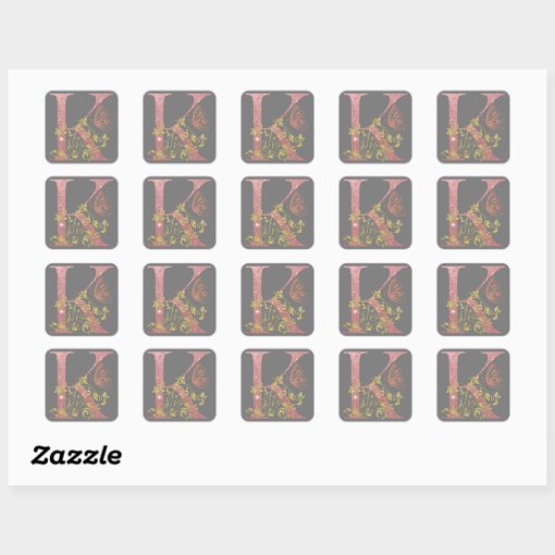Fancy Pink Glitter Letter K Square Sticker | Zazzle