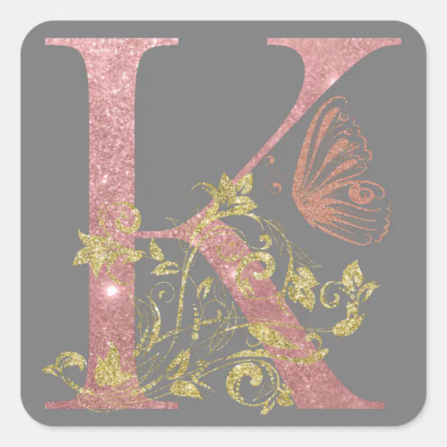 Fancy Pink Glitter Letter K Square Sticker | Zazzle