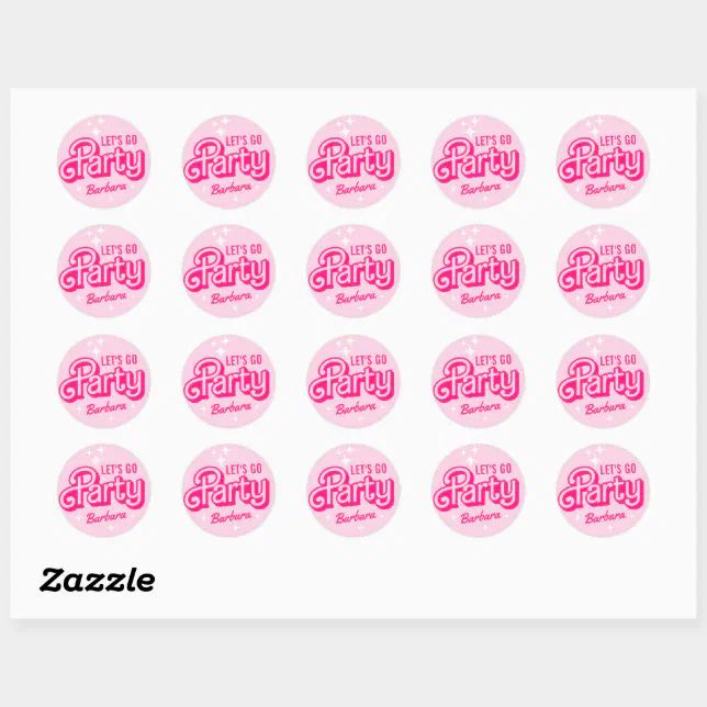 Fancy Pink Glitter Party Custom Name Classic Round Sticker | Zazzle