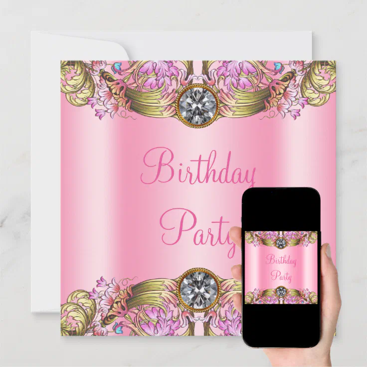Fancy Pink Gold Birthday Party Invitation | Zazzle