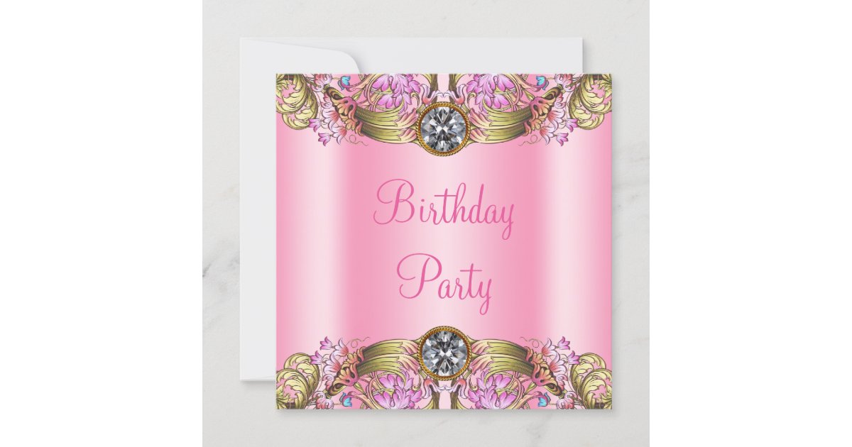 Fancy Pink Gold Birthday Party Invitation | Zazzle