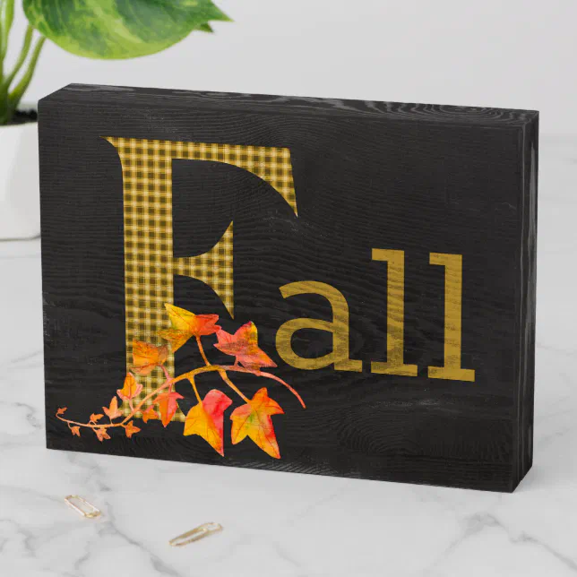 Fancy Plaid Fall Word Art Wooden Box Sign | Zazzle