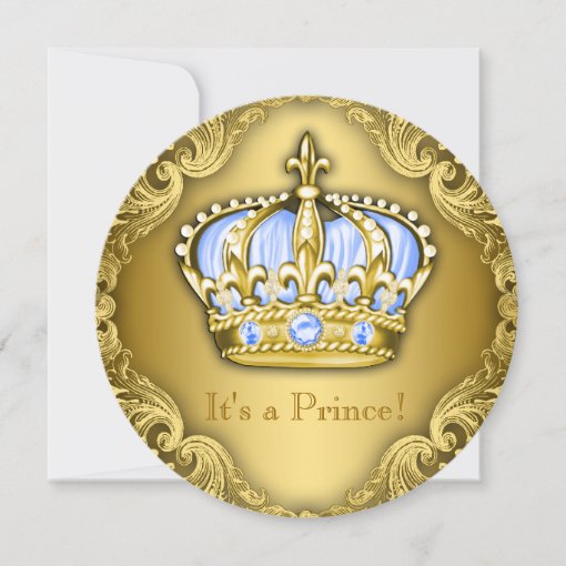 Fancy Prince Baby Shower Baby Blue Gold Invitation | Zazzle