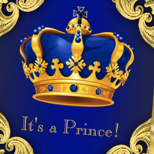 Fancy Prince Baby Shower Blue and Gold Invitation | Zazzle