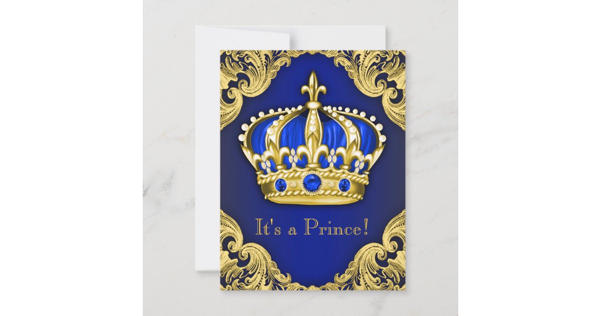 Fancy Prince Baby Shower Blue Invitation | Zazzle