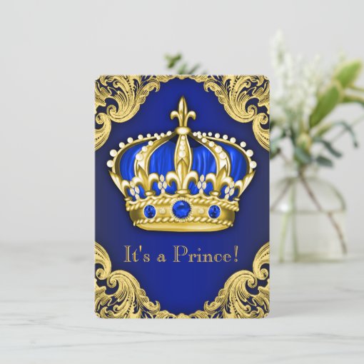 Fancy Prince Baby Shower Blue Invitation | Zazzle