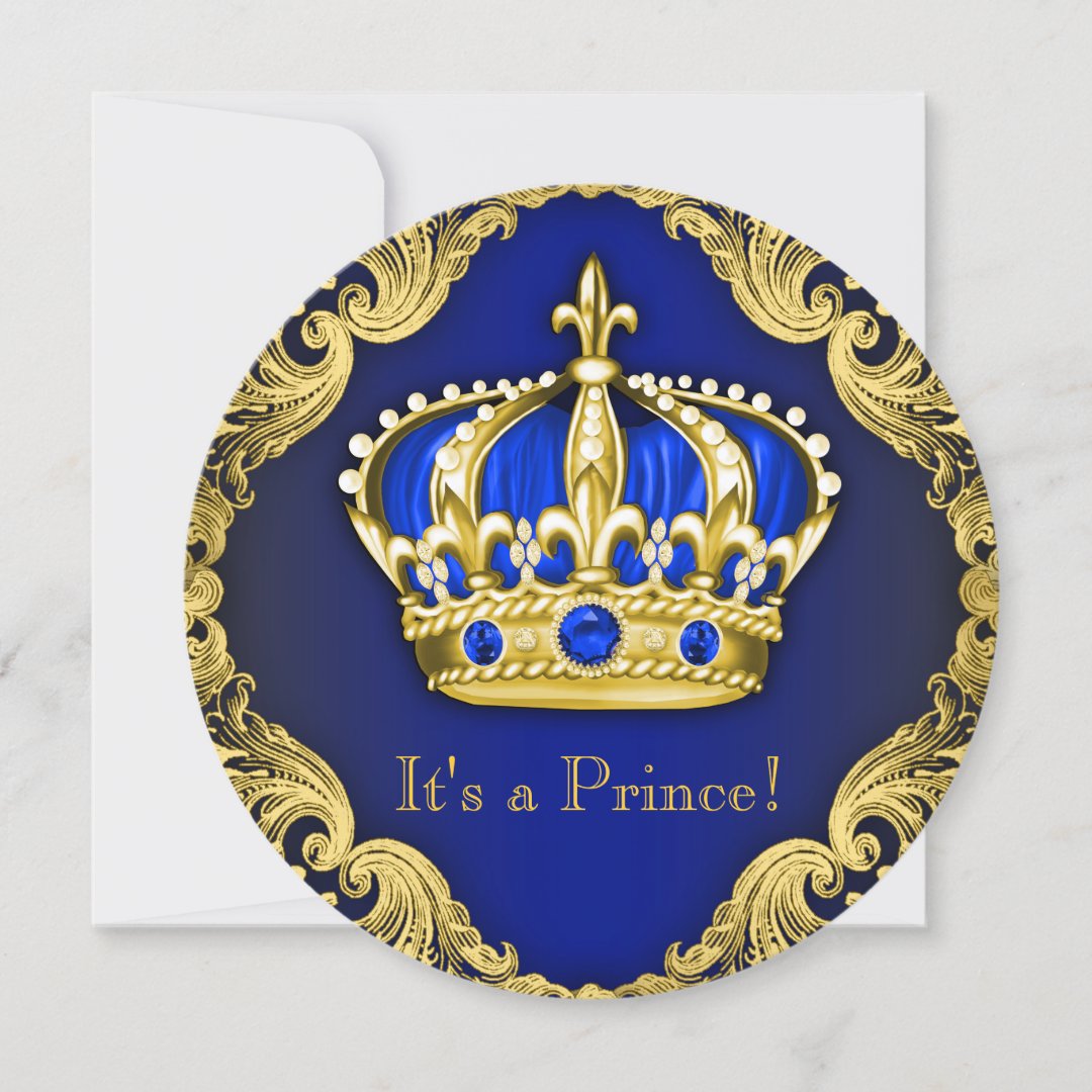 Fancy Prince Baby Shower Blue Invitation | Zazzle