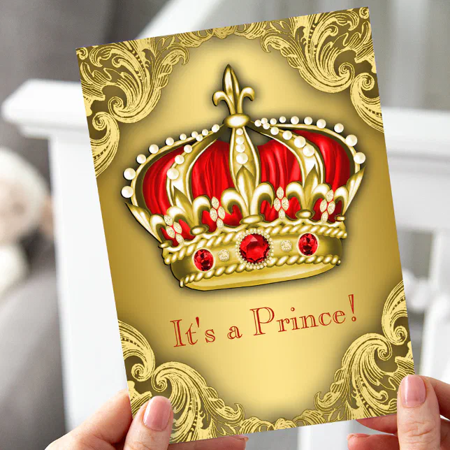 Fancy Prince Baby Shower Red and Gold Invitation | Zazzle